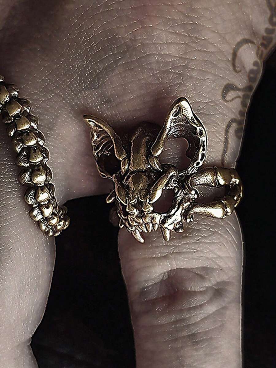 Gothic Vampire Dracula Bat Skull head Skeleton Adjustable Ring | Brass ...