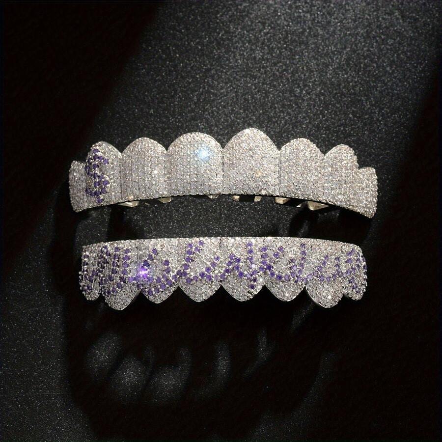 Women's Hip Hop Golden Plated Teeth Grills, Cubic Zirconia Hollow Teeth ...