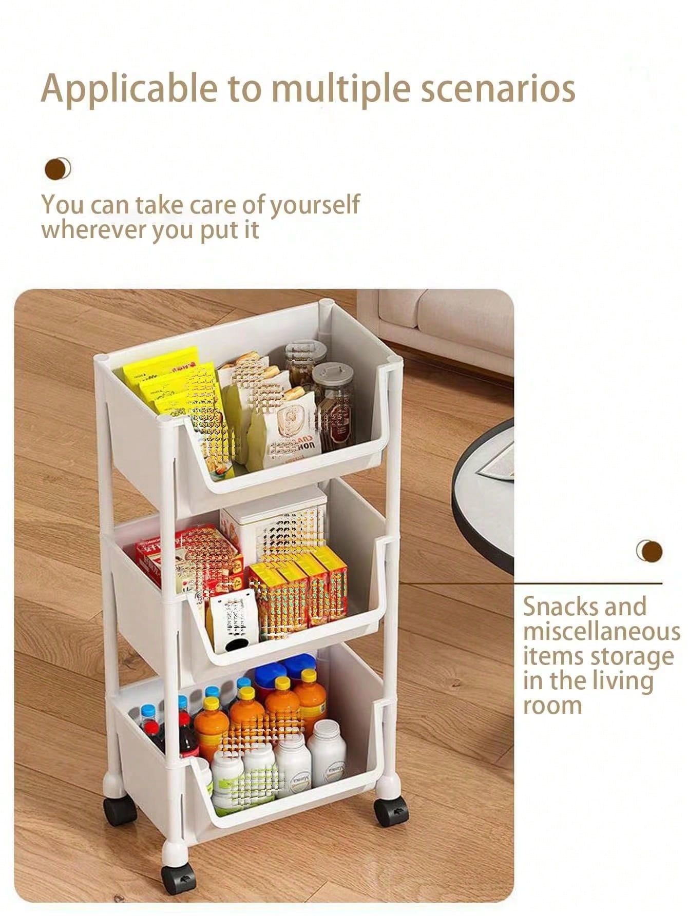 1 Set 4-tier Covered Shelving Unit With Wheels And 4 Hooks, Home ...