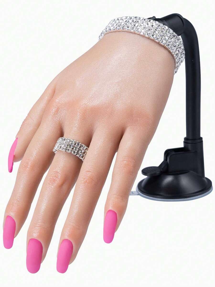 1 Piece Left Hand #3 Nail Training Fake Hand For Acrylic Nails Silicone ...