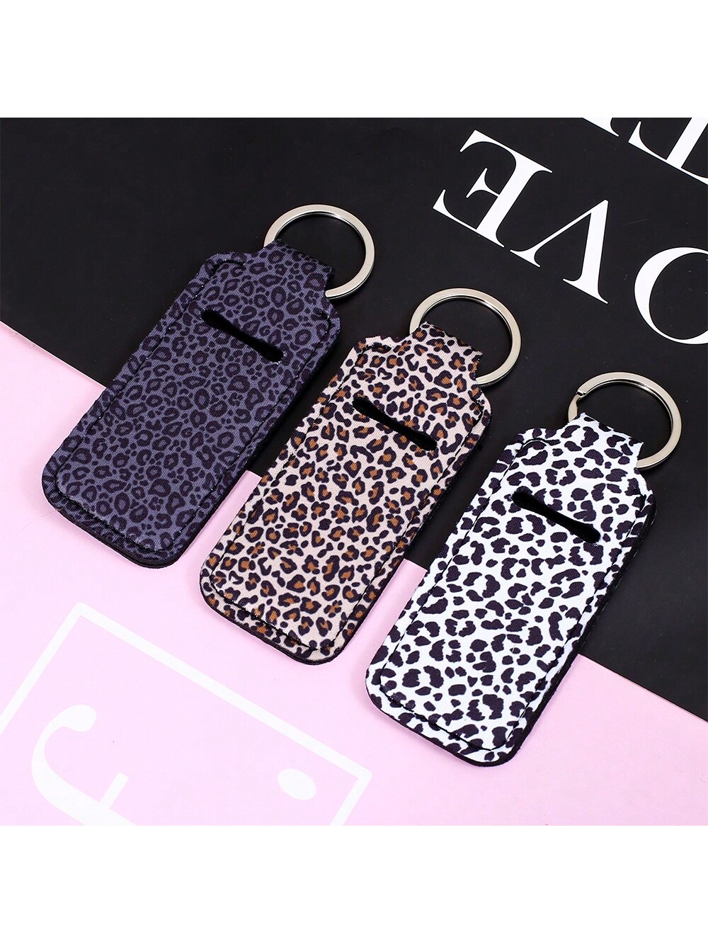 3Pcs Leopard Lip Balm Holder Keychain Clip On Lipstick Sleeve ...