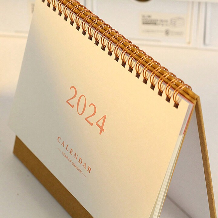 2024 Simple Kraft Paper Desktop Calendar One Piece, Office/home Simple ...