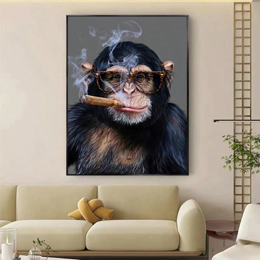 1 Pieza Pintura De Lienzo Moderna De Un Mono Fumando Un Cigarro ...
