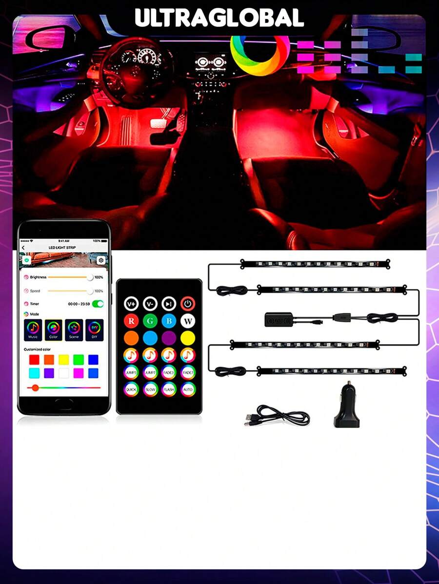 Luz Led Para Carro RGB 10m Fita Led Para Painel Interior de Carro C/ APP e Controle | SHEIN Brasil