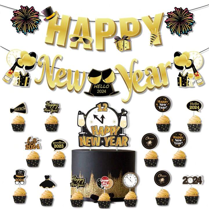 49pcs New Years Party Supplies 2024 Happy New Year Decorations Kit New ...