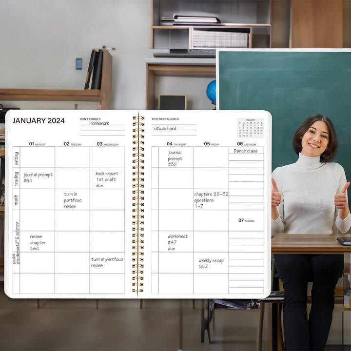 1pc Student Planner 2024 - Lesson Planner 2024, Jan. 2024 - Dec. 2024 ...