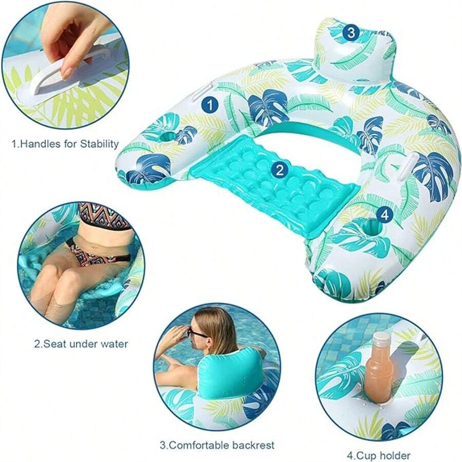 Inflatable Floating Lounger, Pool Float With Cup Holder & Backrest ...