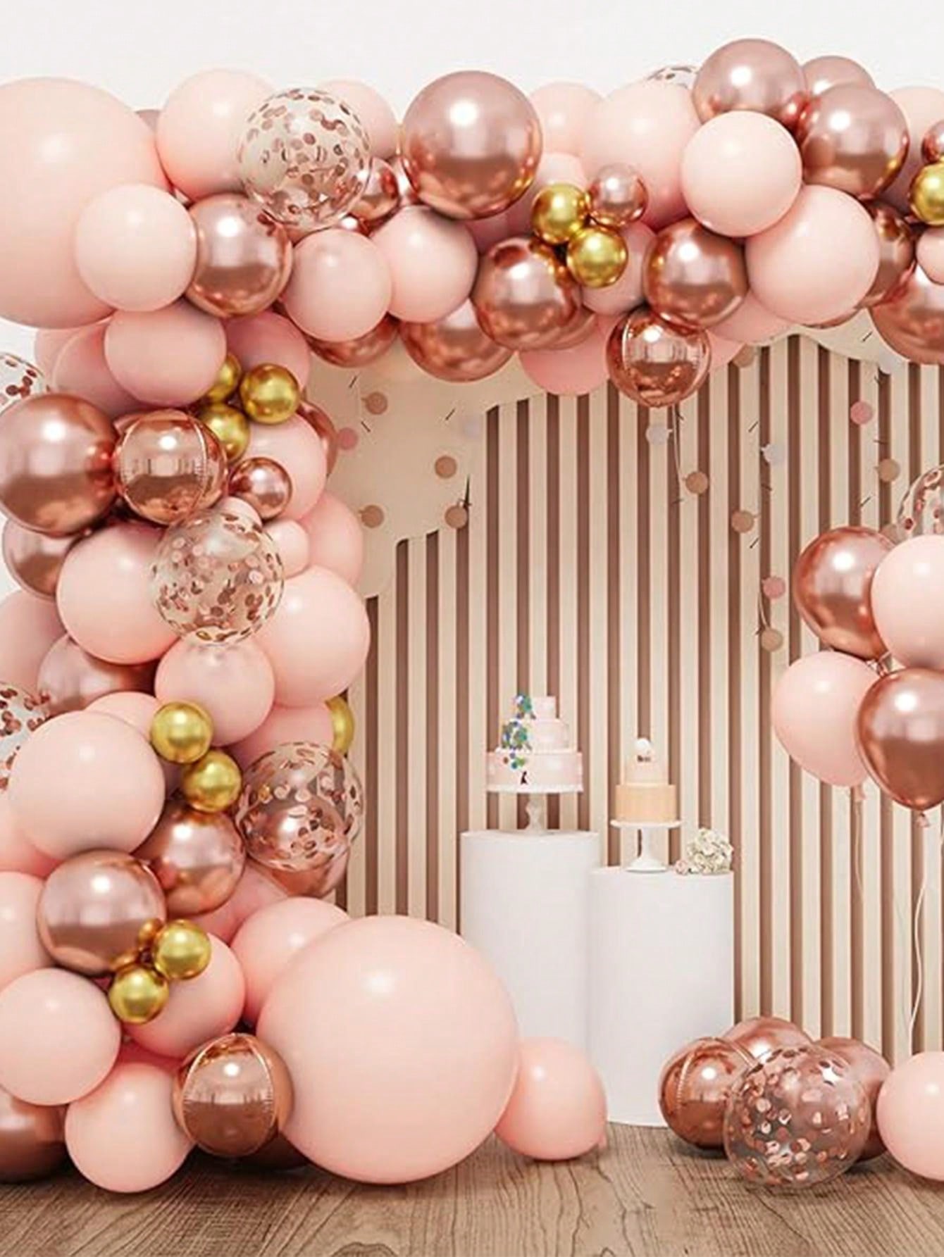 Pink And Rose Gold Balloon Garland Arch Diy Kit, Metalic Chrome Powder ...