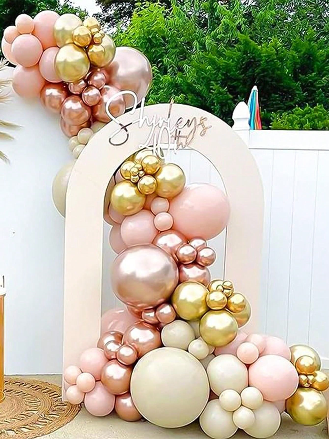 Pink And Rose Gold Balloon Garland Arch Diy Kit, Metalic Chrome Powder ...