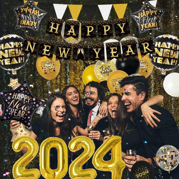 49pcs New Years Party Supplies 2024 Happy New Year Decorations Kit New ...