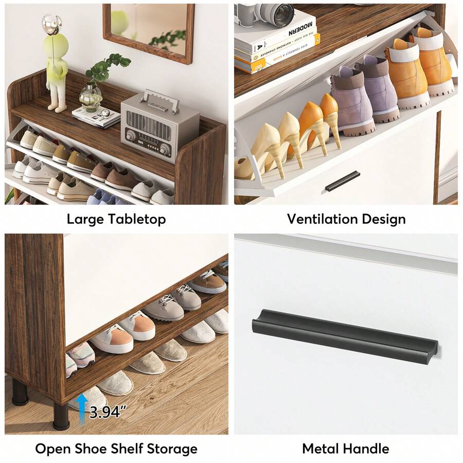 Tribesigns Shoe Cabinet, 2-Tier Shoe Storage Cabinet With Flip Doors ...