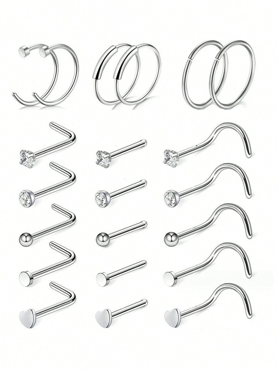 21 Pcs Nose Rings Hoop for Women Nose Piercings Jewelry Nose Stud L ...