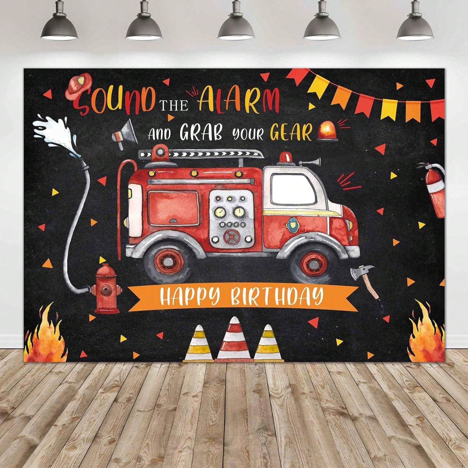 1 Piece Fire Truck Theme Birthday Party Background Cloth 5*3ft Fire ...