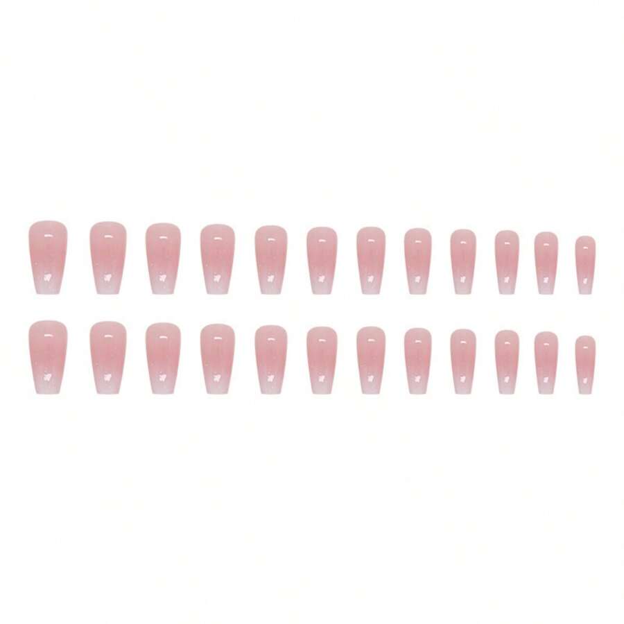 24pcs Coffin Shaped White Color Gradient Design False Nail Tips Set ...
