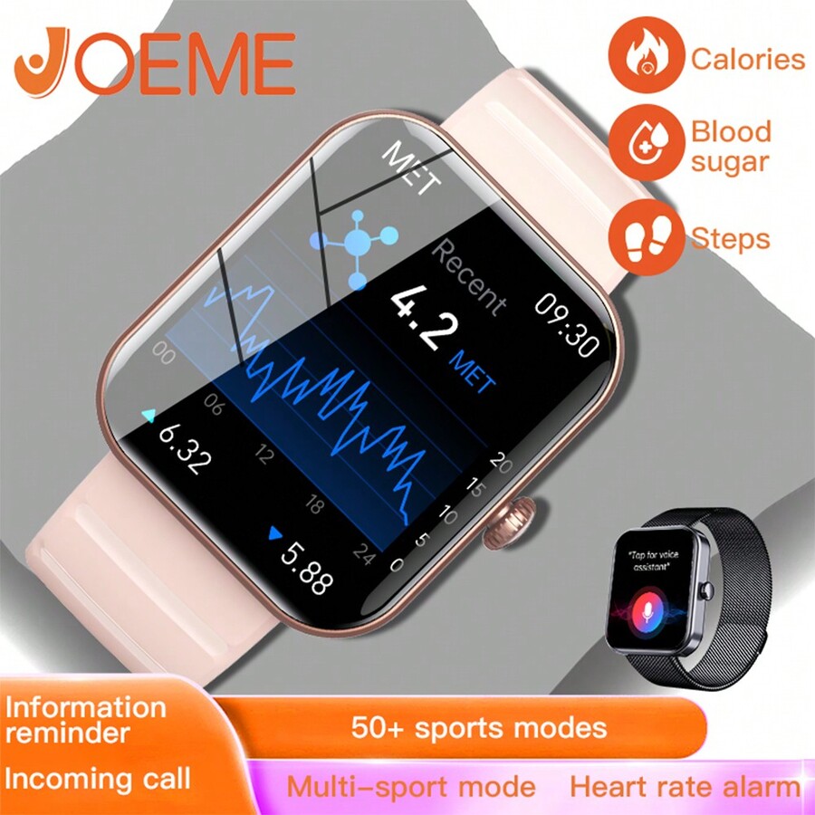 Joeme Jome F21pro智慧手環,具有非侵入式血糖/血壓/血氧/心率/睡眠監測功能,健身追蹤器,健康手錶,矽膠皮帶(粉色 ...