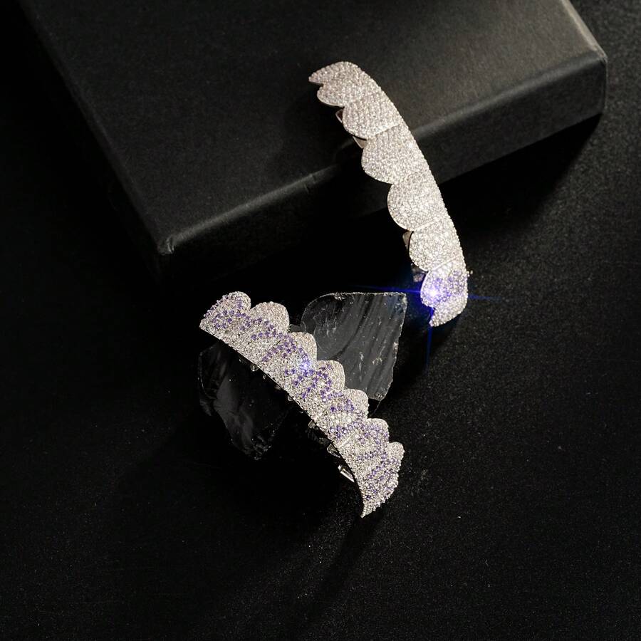 Women's Hip Hop Golden Plated Teeth Grills, Cubic Zirconia Hollow Teeth ...