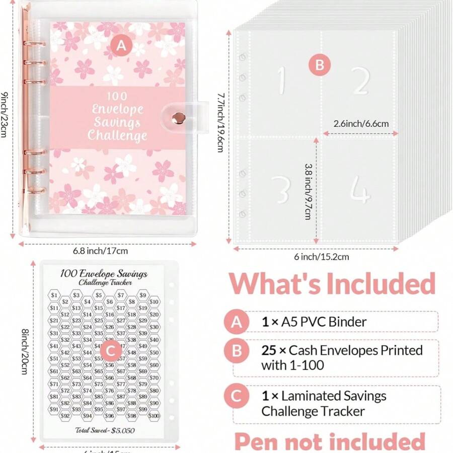 100 Envelopes Savings Challenge Binder, Savings Binder With Layered ...