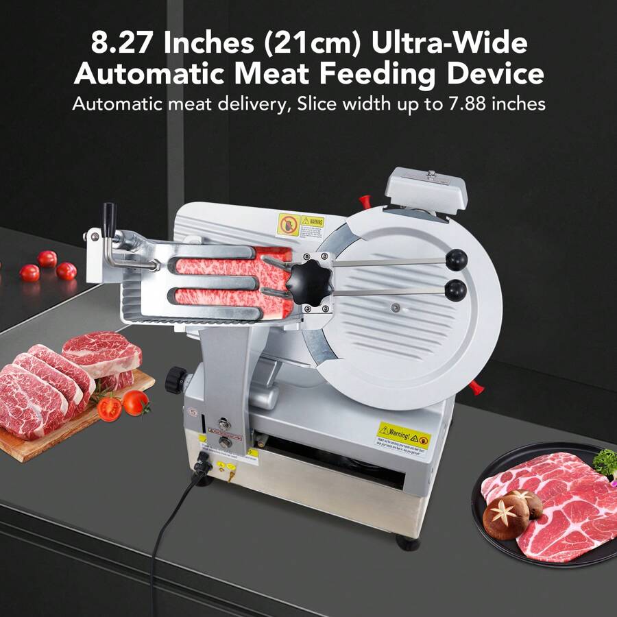 Automatic Meat Slicer, 550W Aluminum Deli Slicer, 5-15mm Adjustable ...