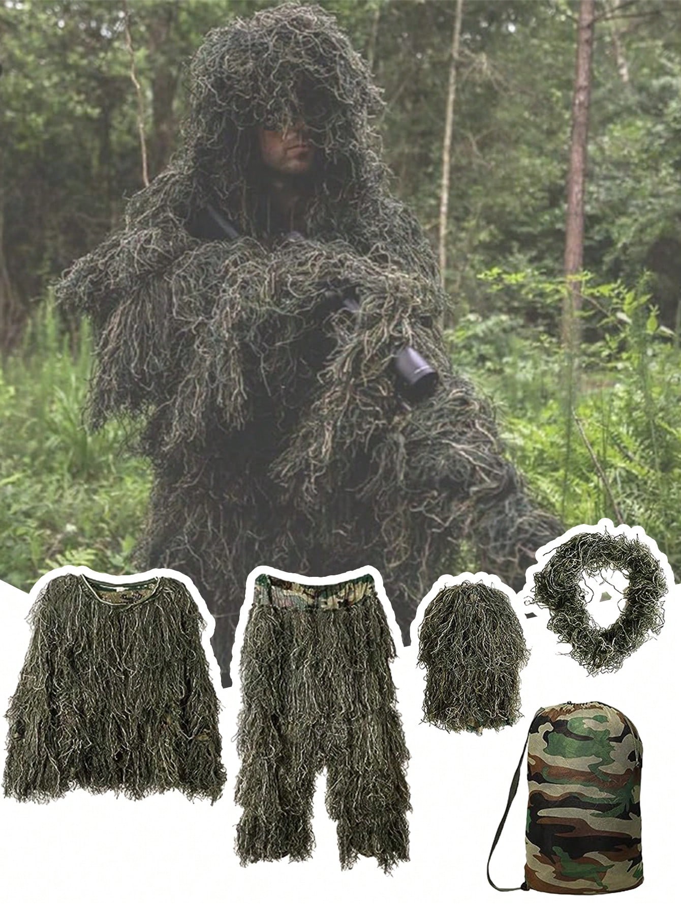 Lightweight 5-in-1 Ghillie Suit With Wool String Design, Suitable For ...