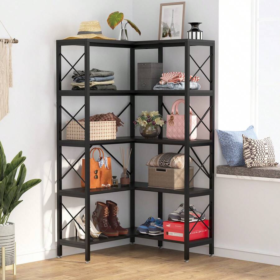 Tribesigns 5-Shelf Corner Bookshelf, Large Modern Corner Bookcase, 5 ...