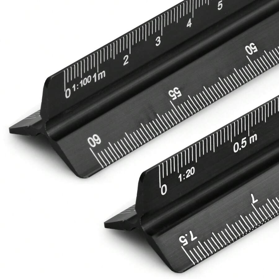 Set of 2 Metal Scale Rulers, Triangular Aluminium 30 cm, Triangular ...