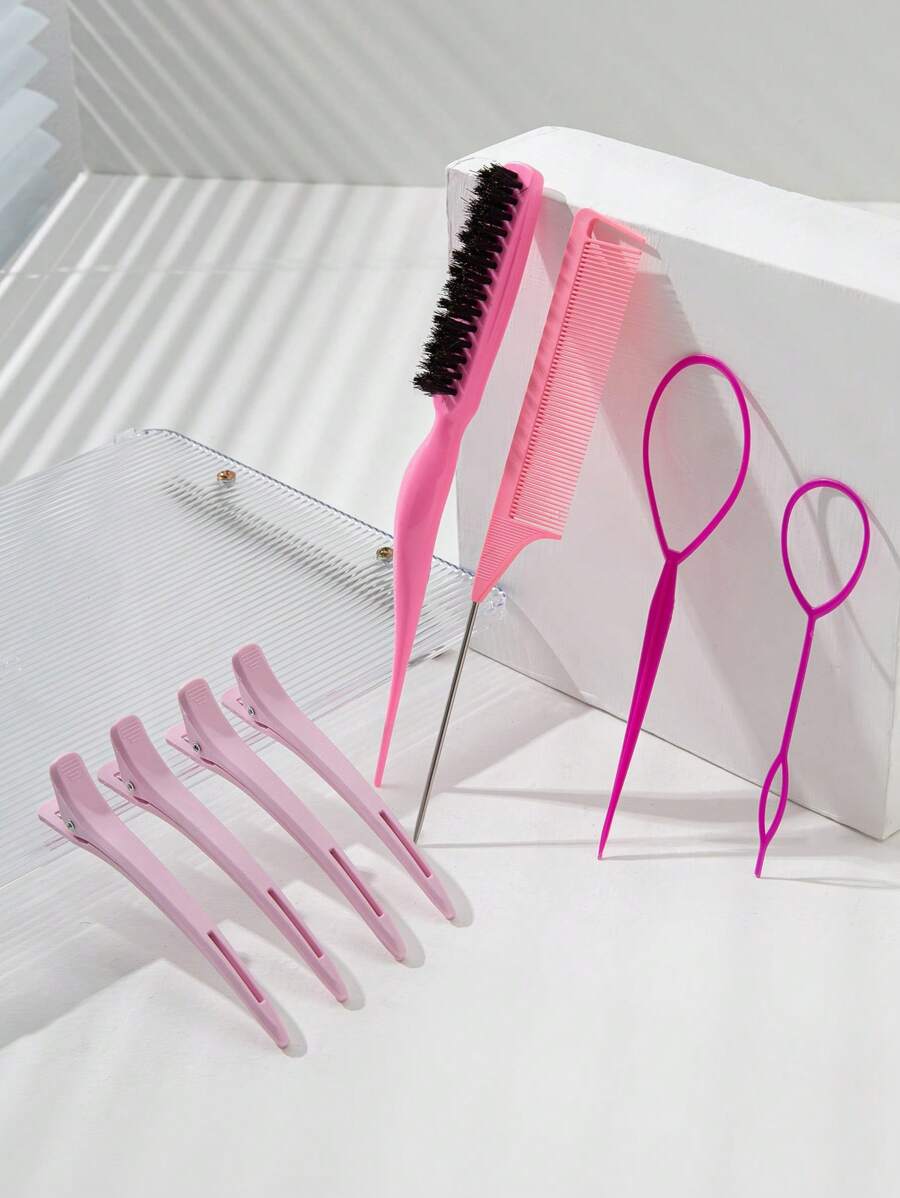 1set Hair Styling Tools Set, Including Brush, Comb, And Clips (8pcs ...