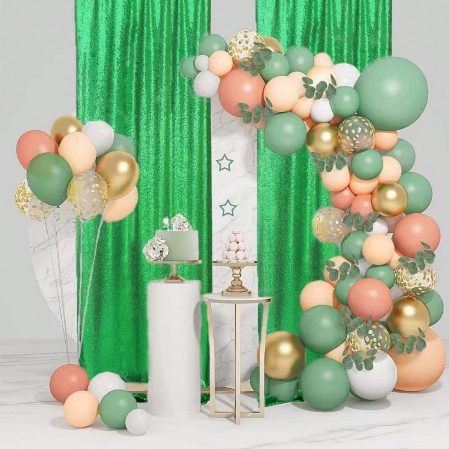 2pcs 4ftx10ft Green Sequin Backdrop Curtain, Suitable For Festivals ...