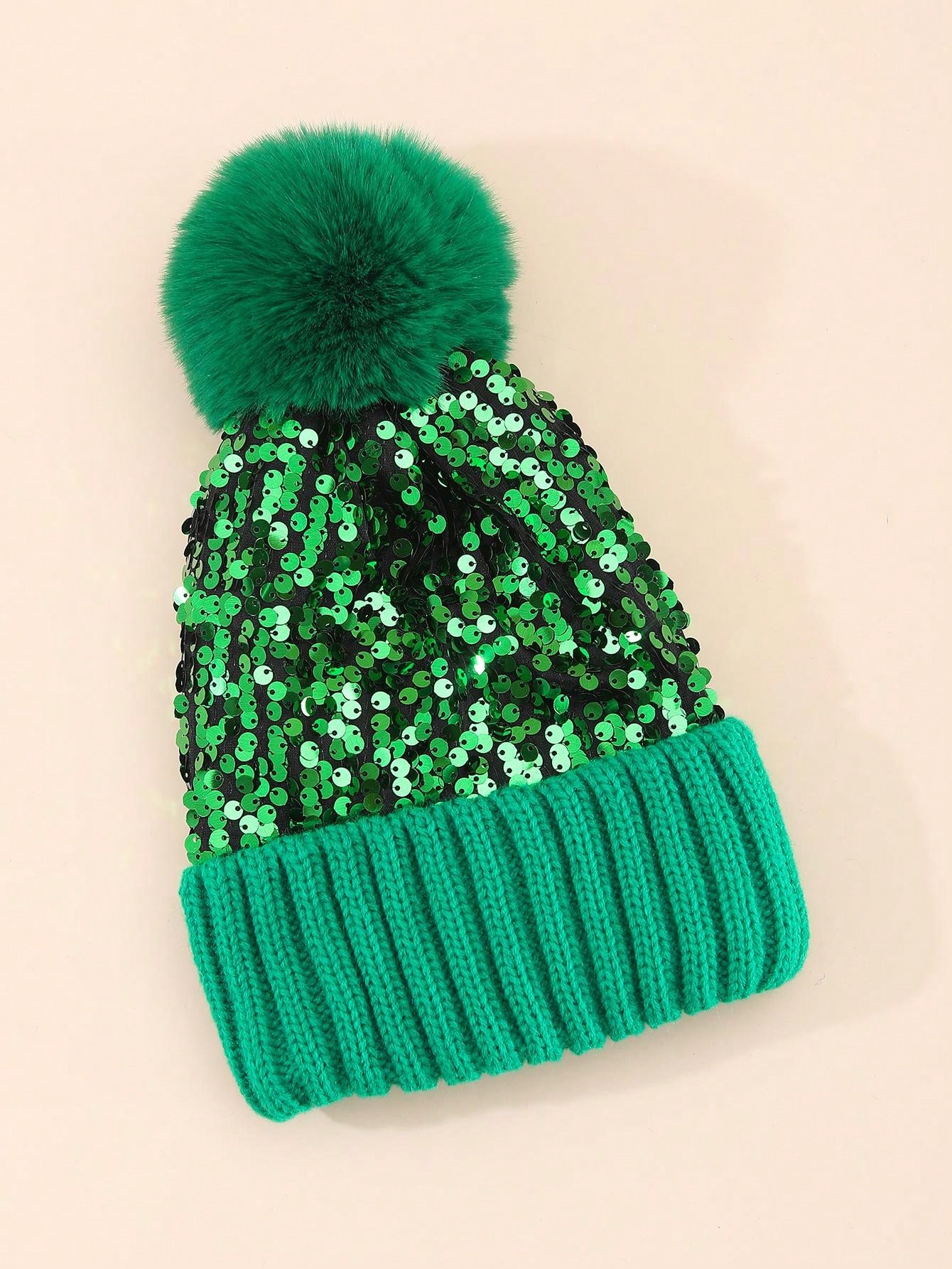 Green Knit Hat With Sparkly Sequins | SHEIN USA