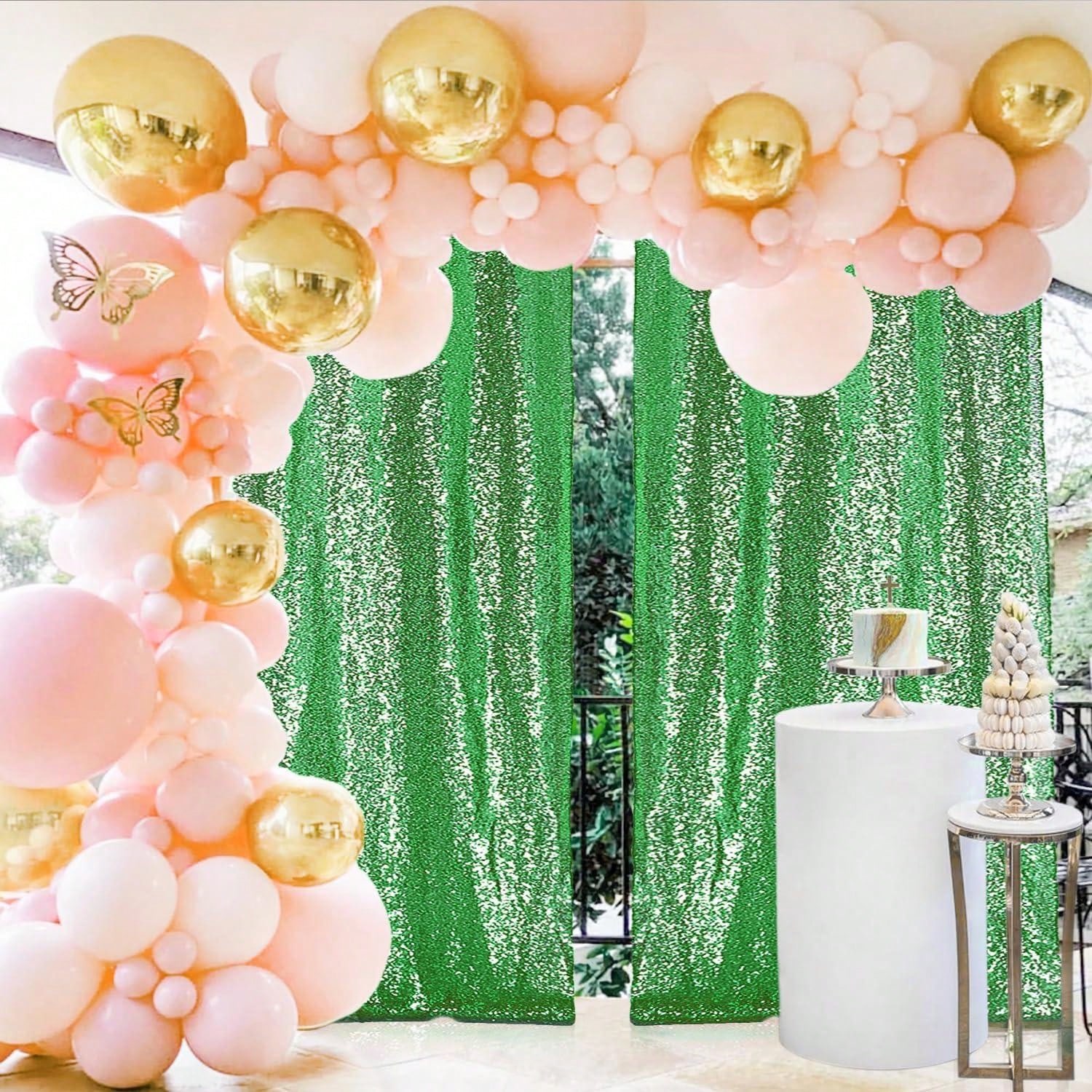 2pcs 4ftx10ft Green Sequin Backdrop Curtain, Suitable For Festivals ...