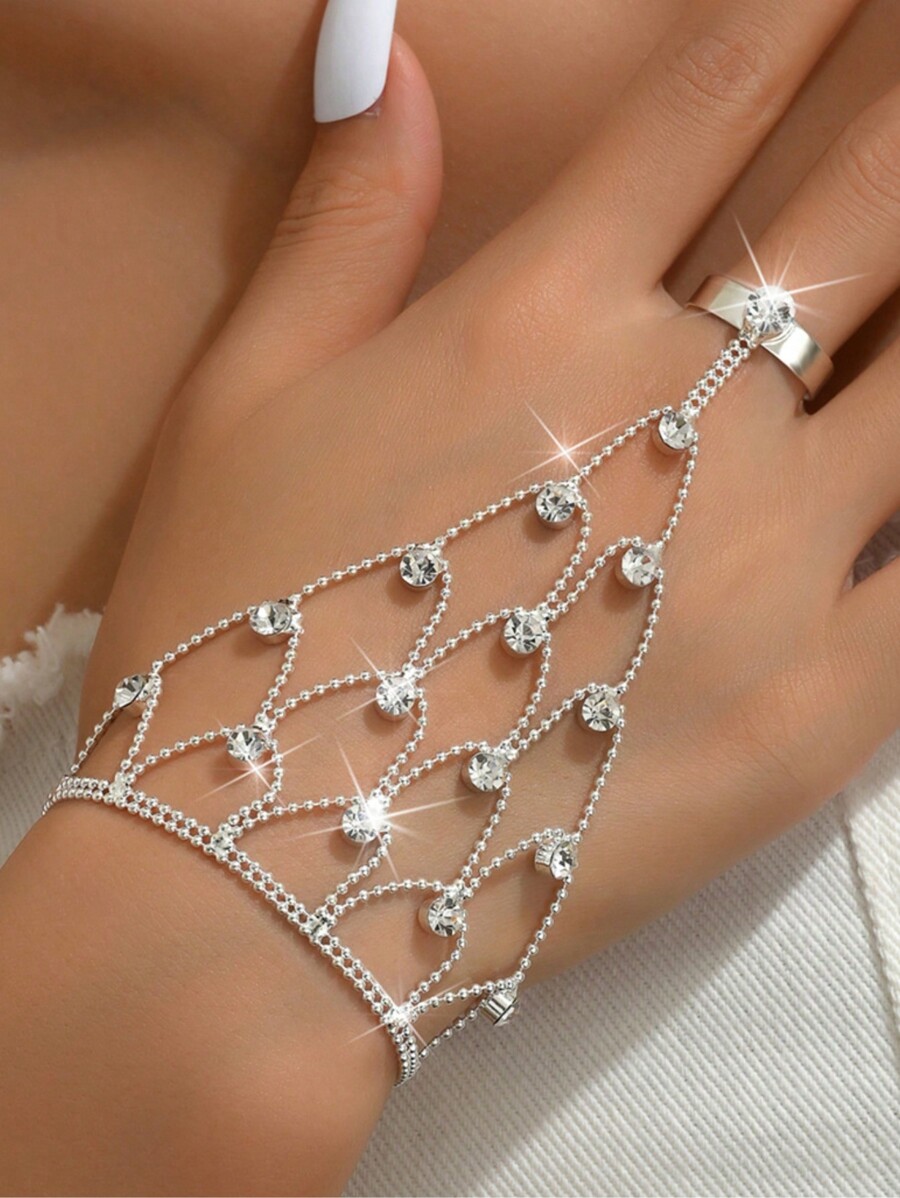 1pc European And American Style Diamond-studded Hand Chain Ring, Bridal ...