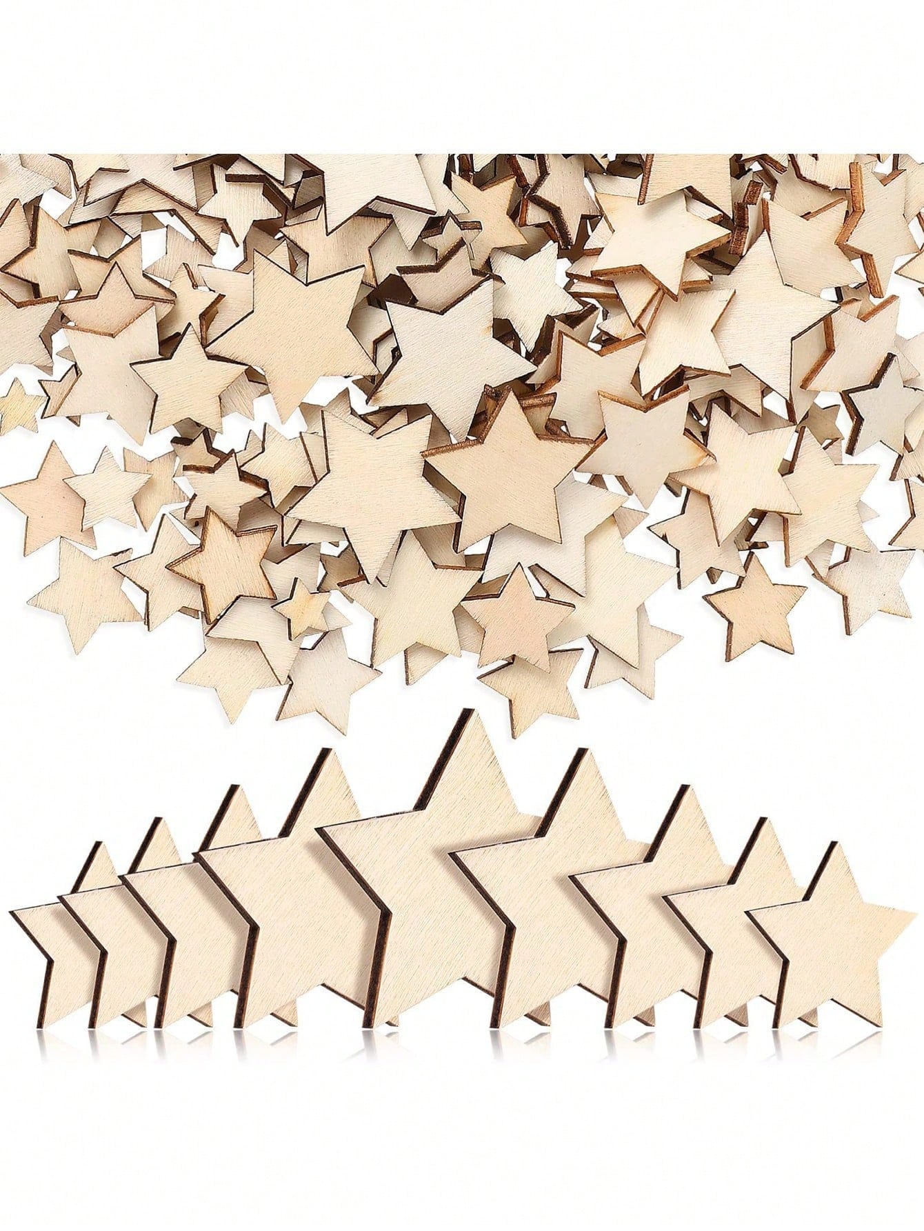 100pcs Wooden Five-pointed Star Shaped Set, Hollow Out Blank Star Shape ...