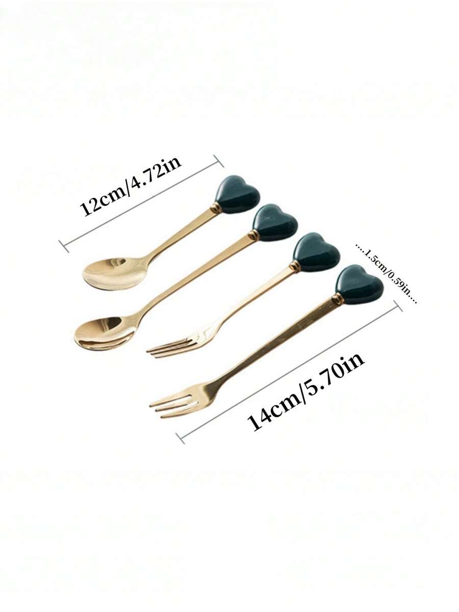 4pcs Pink Ceramics & Stainless Steel Coffee Spoon Set For Dessert ...