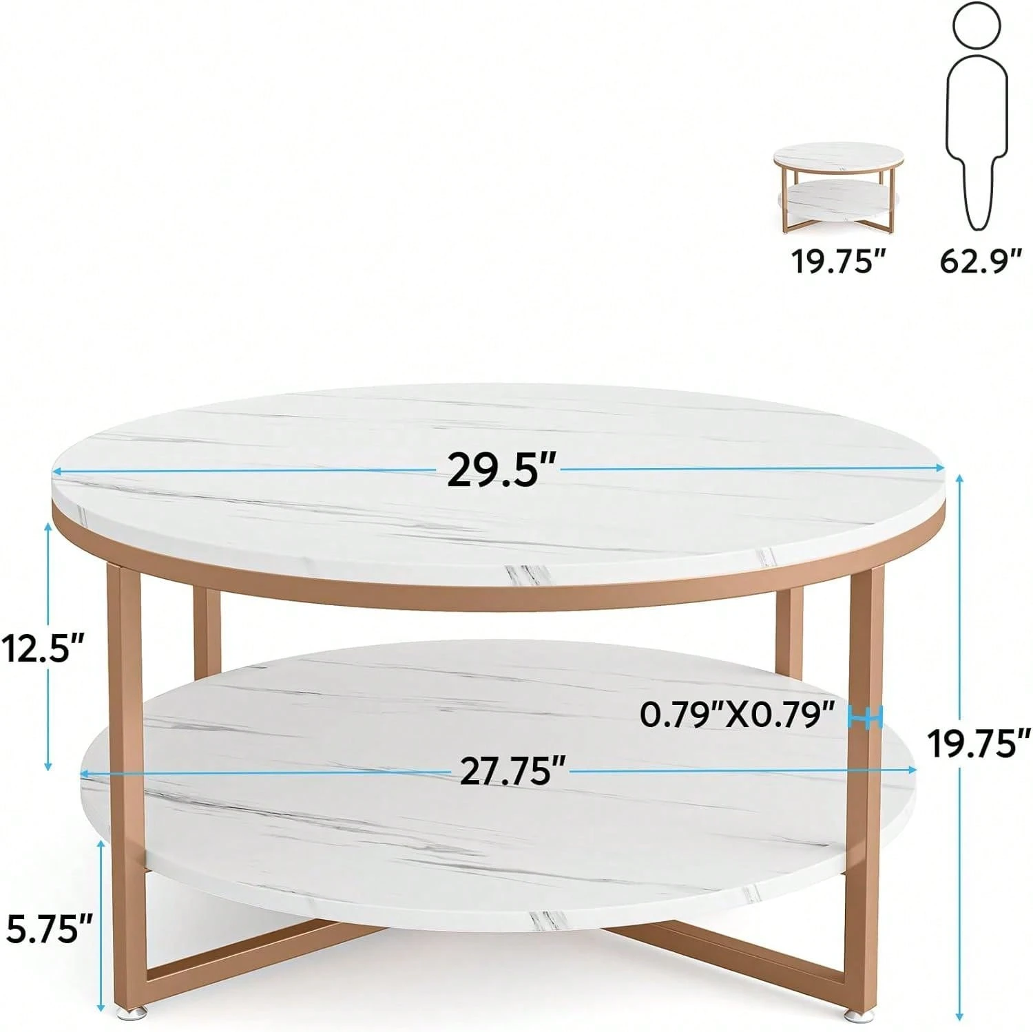 Tribesigns Modern 2 Tier Round Coffee Table with Storage, 30 inch Faux ...