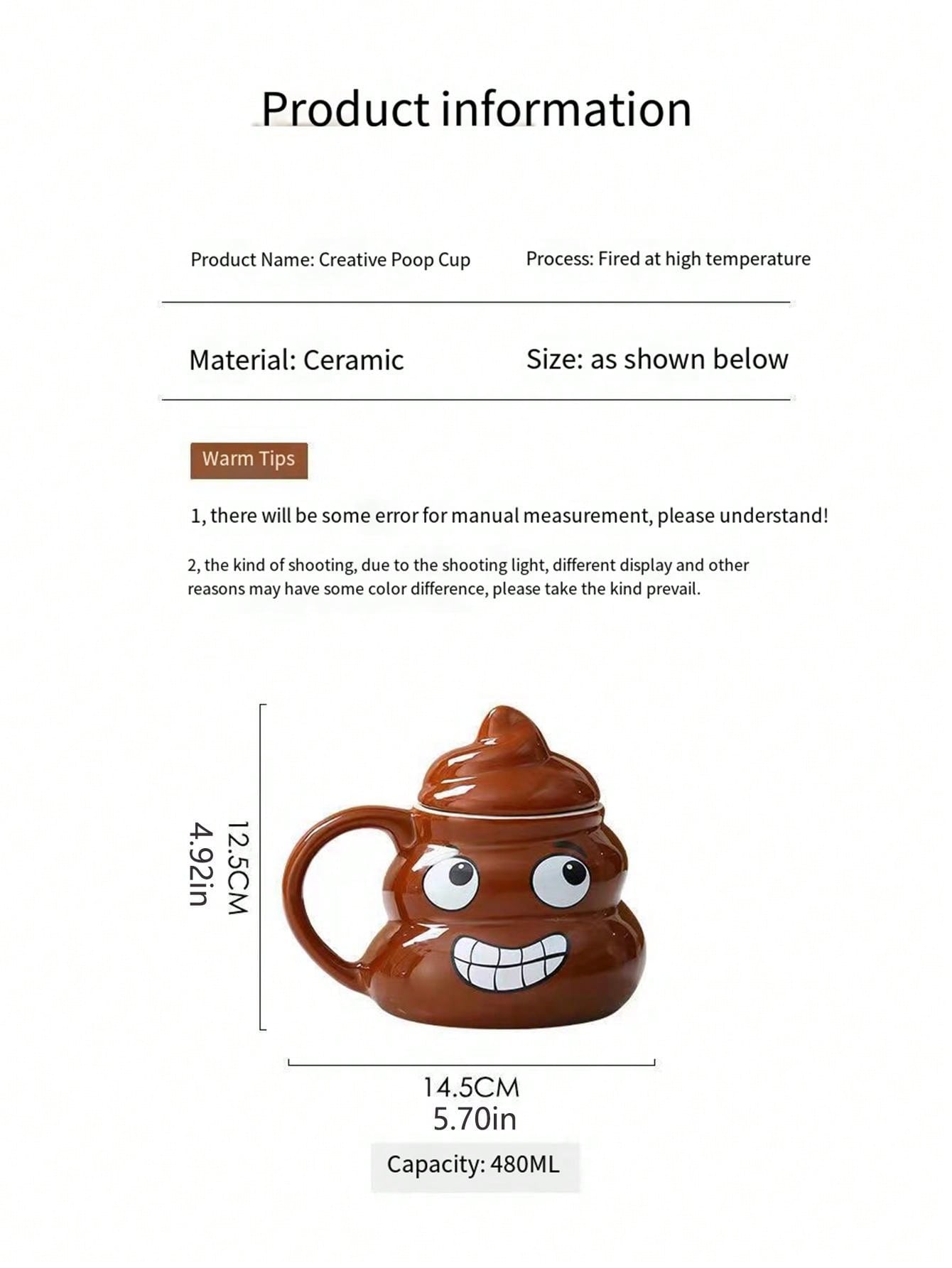 1pc Cute Poop Emoji Ceramic Mug, Funny Expression Design Drinking Cup ...