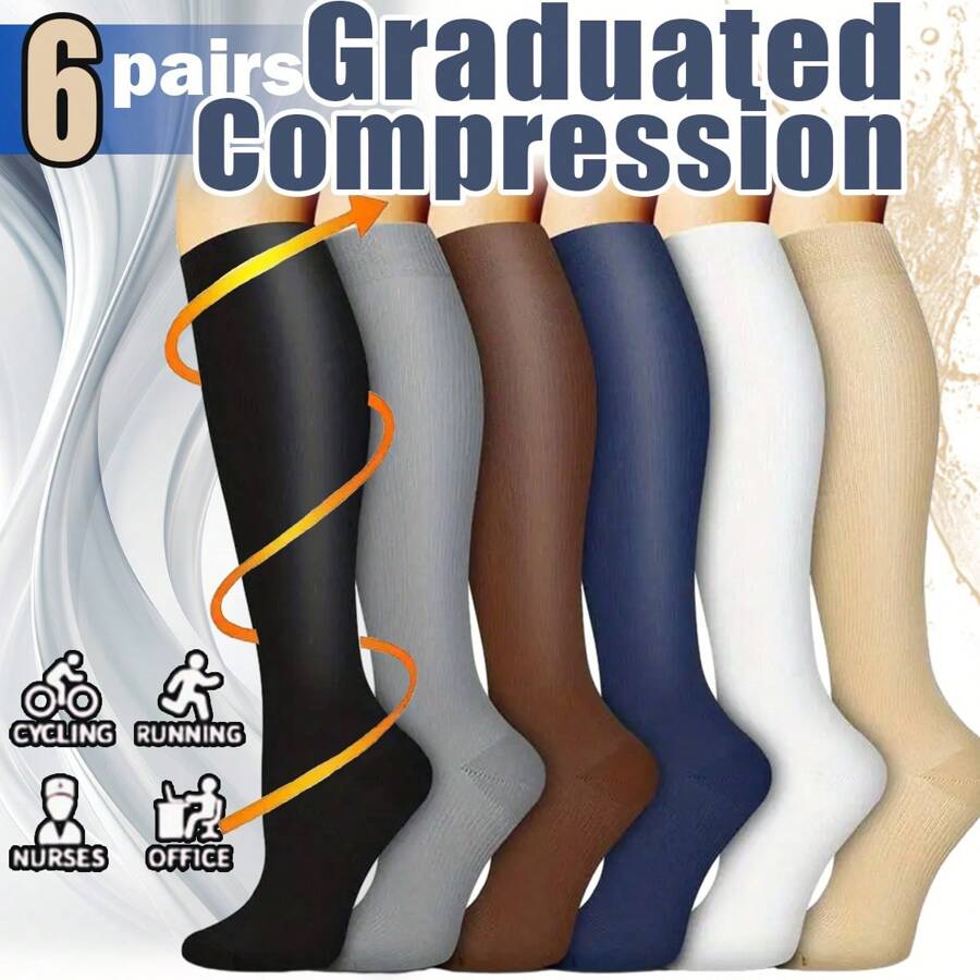 6 Pairs Copper Compression Socks Football Socks Men 15-20 Mmhg Knee ...