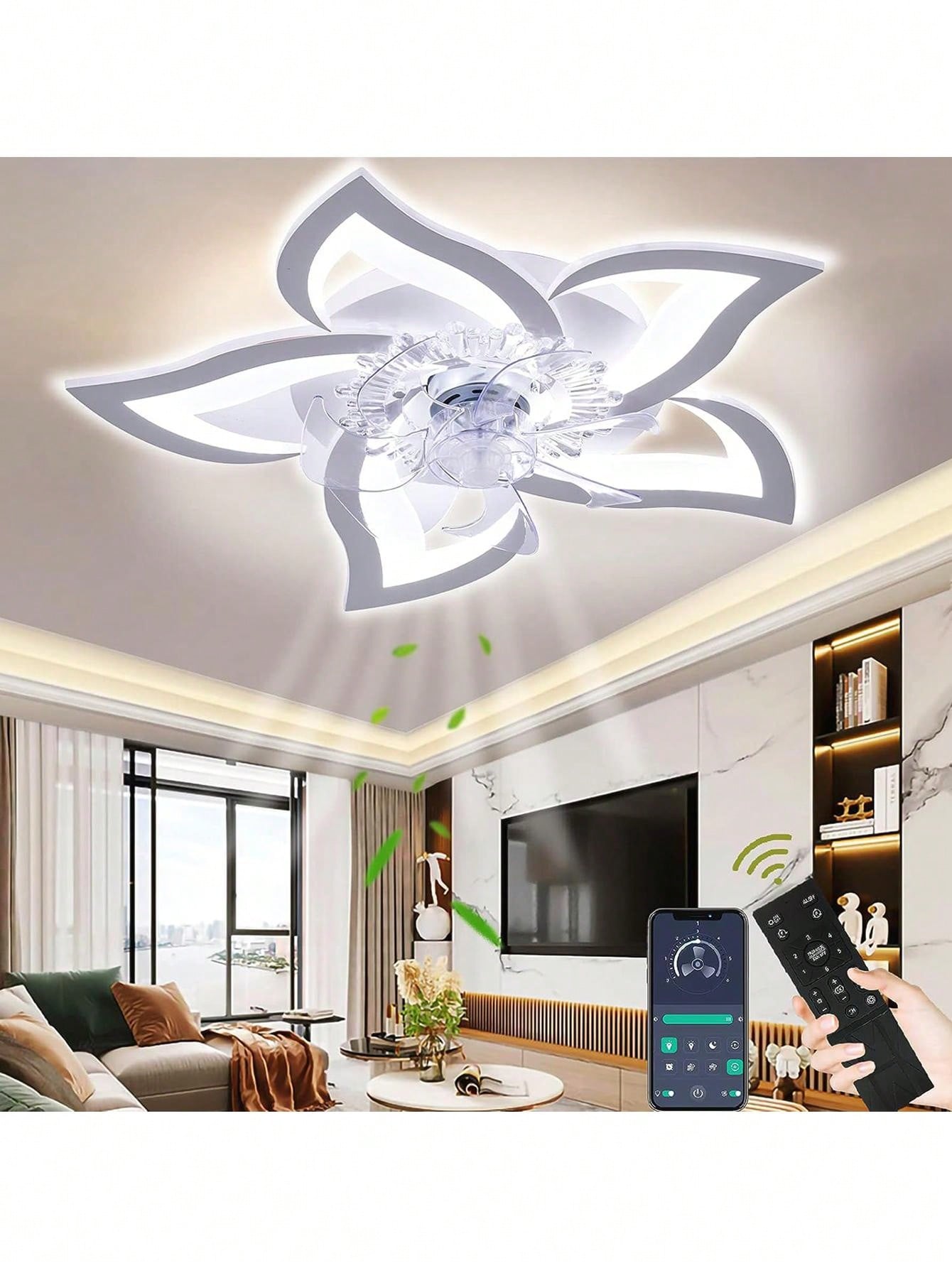 A modern white LED dimmable acrylic ceiling fan light (with lighting ...