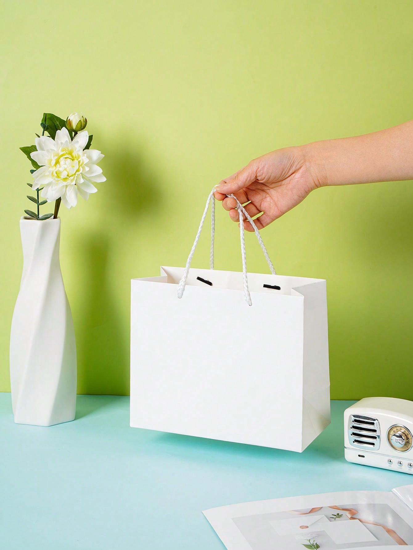 White Gift Bags 10 Pcs 8.6x7x3.9 Heavy Duty Kraft Paper Bags with ...