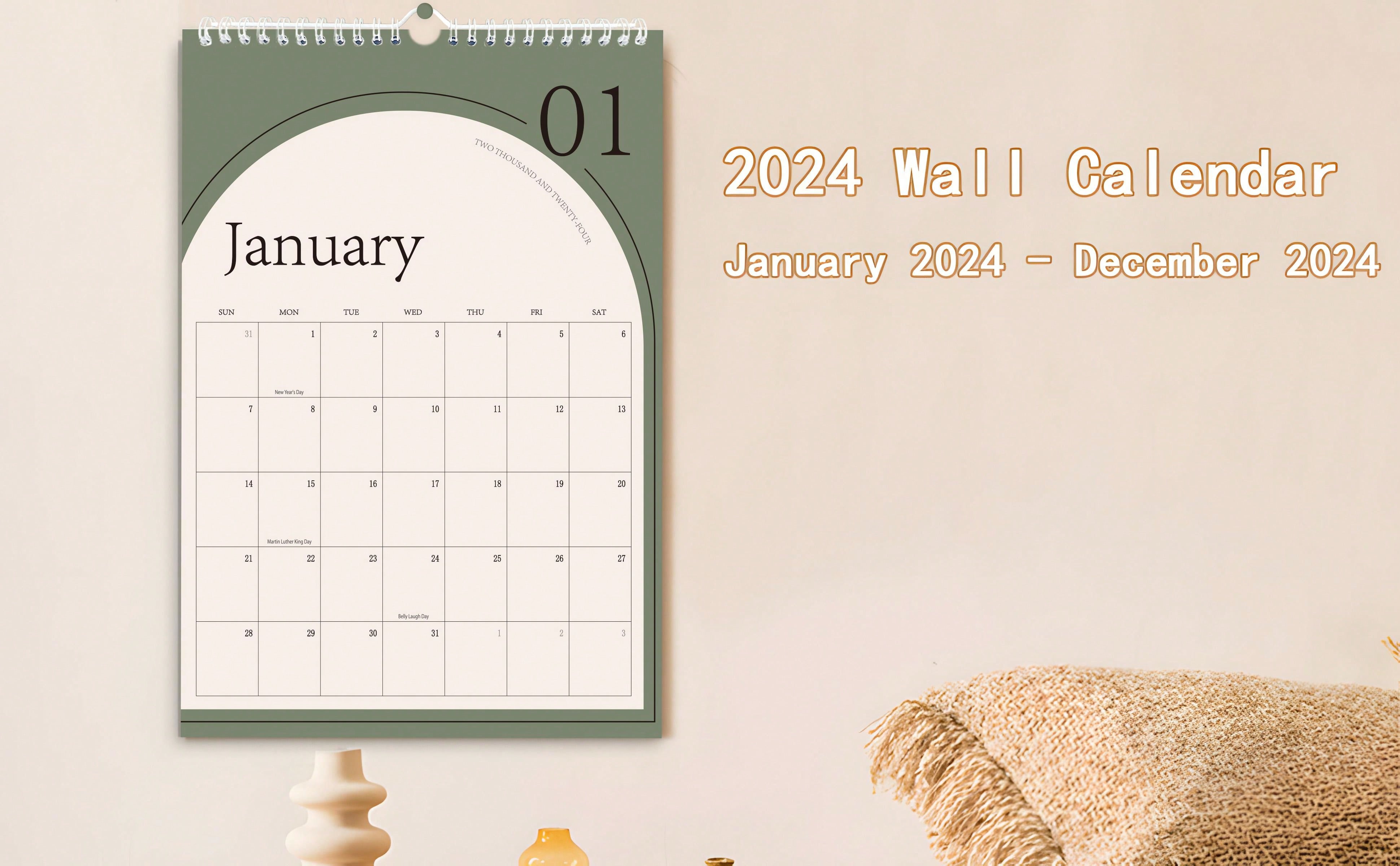 2024 Monthly Wall Calendar - 12 Monthly Calendar Runs from Jan 2024 to ...