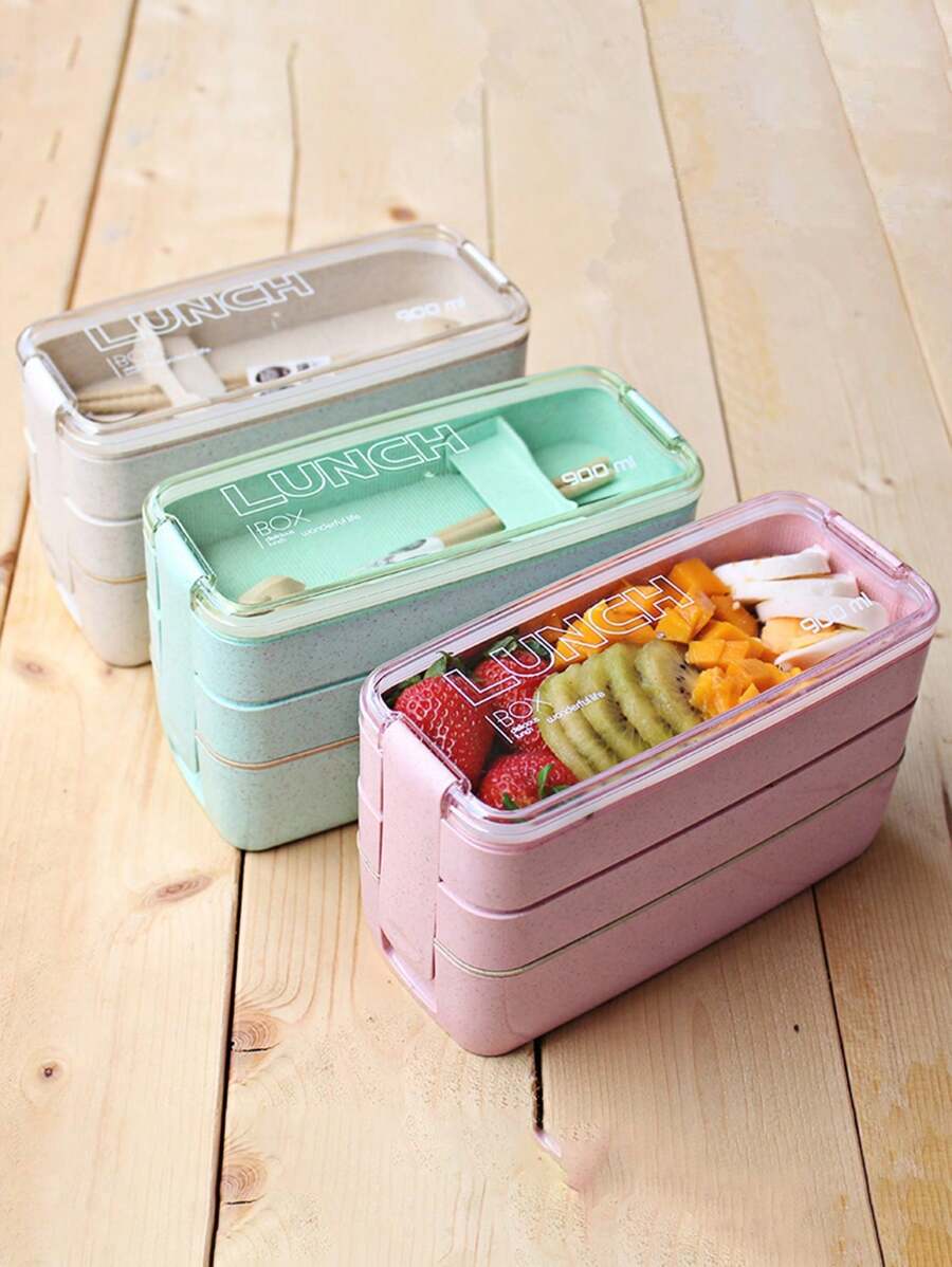 1 Set Bento Box Set, 3 Compartments Container, Adult Lunch Box With ...