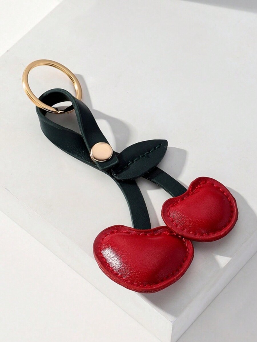 1pc Ladies' New Creative Leather Cherry Keychain Best Friends Gift Bag ...