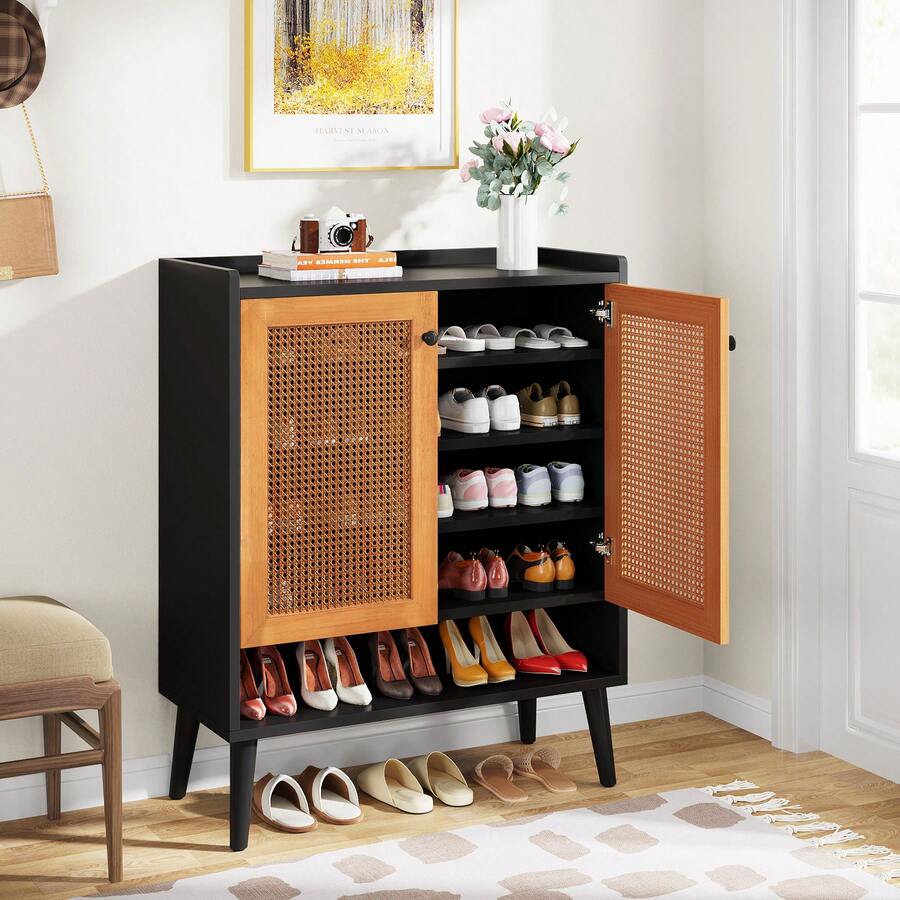 Tribesigns Rattan Shoe Cabinet, Shoes Cabinet Storage With Door ...