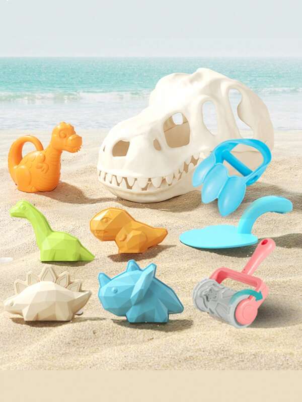 Dinosaur Head Beach Toy Set, Sand Digging Tools With 9pcs Tools Stored ...