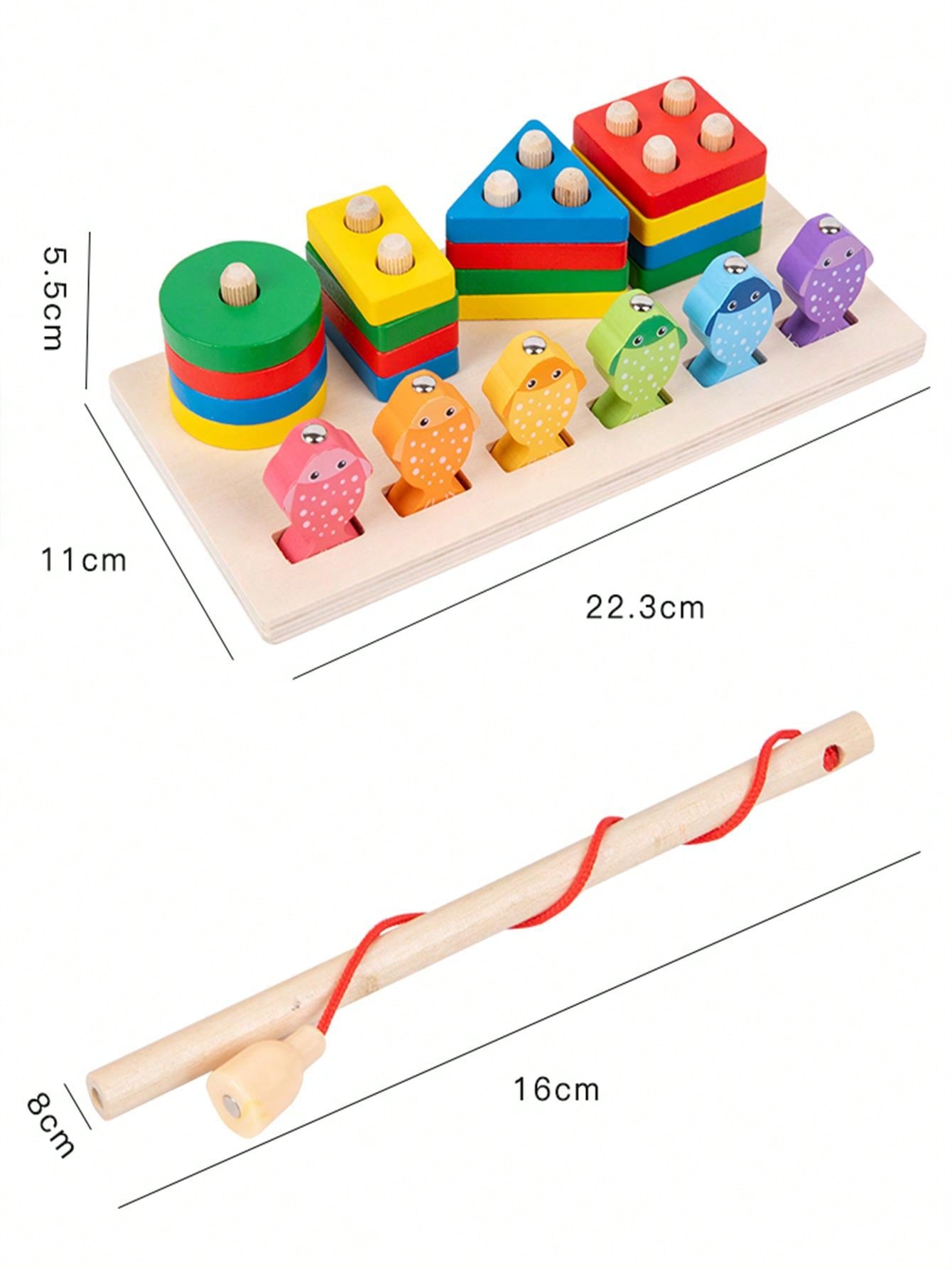 Wooden 2-in-1 3d Fish Game Pole Toy For Kids' Montessori Cognitive ...