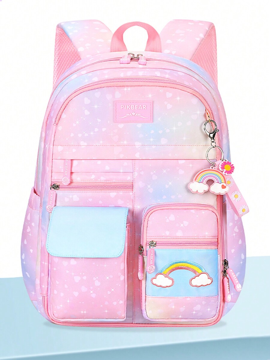 New Arrival Cute Gradient Color Backpack With Accessories, Versatile ...