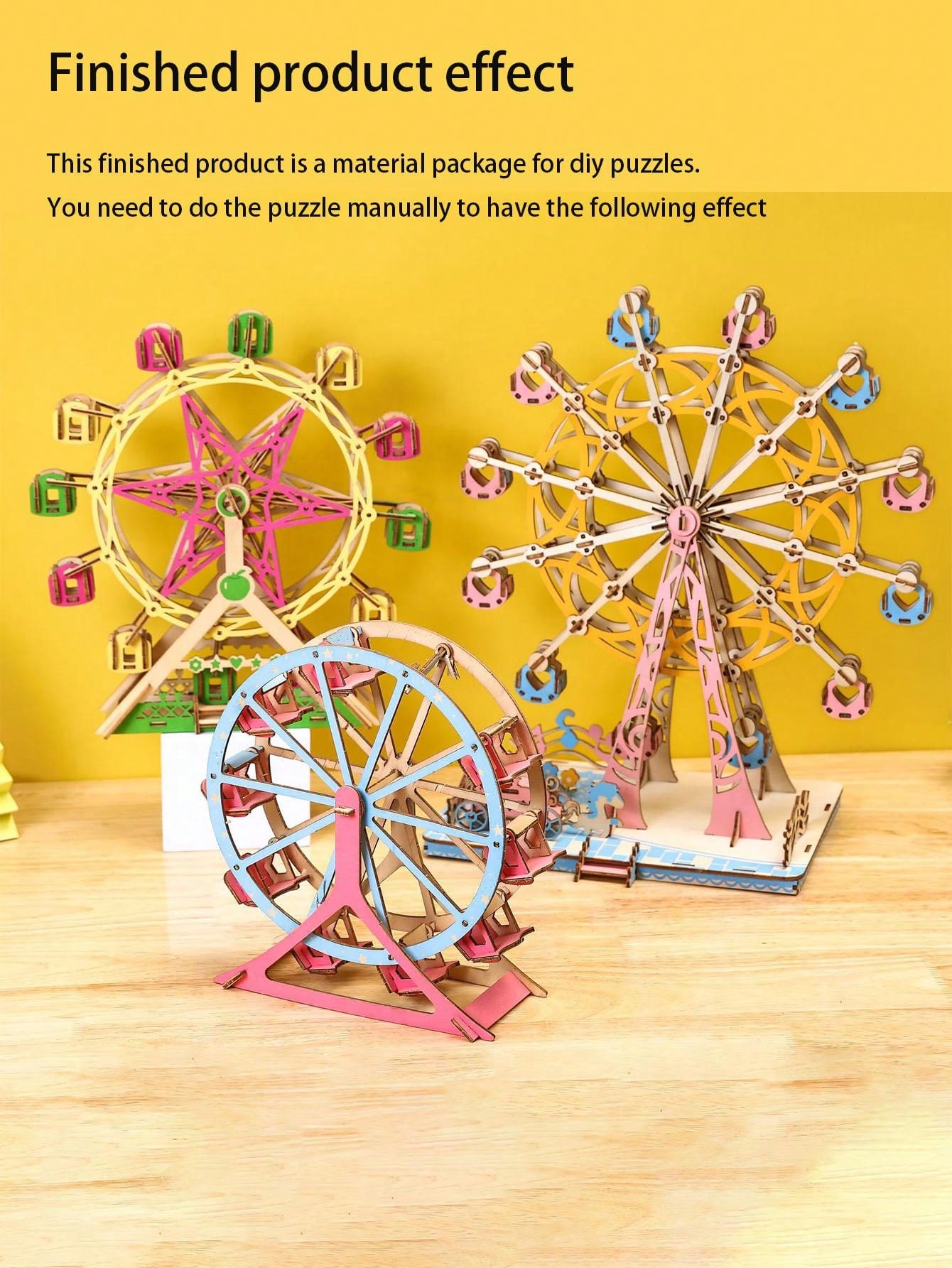 Diy Creative Wooden Pink Ferris Wheel Assembly Kit For Making 3d Puzzle ...