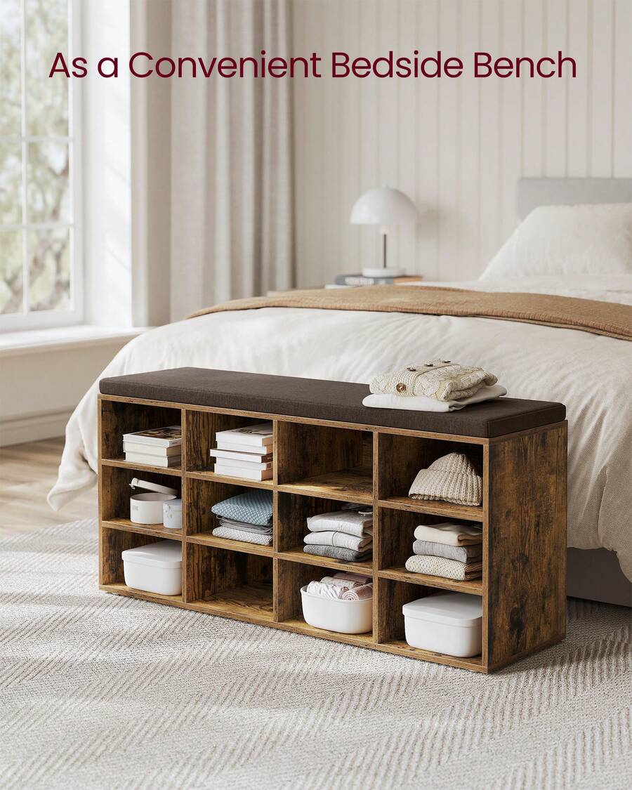 VASAGLE Shoe Bench with Cushion, Shoe Rack, Shoe Storage Bench with ...