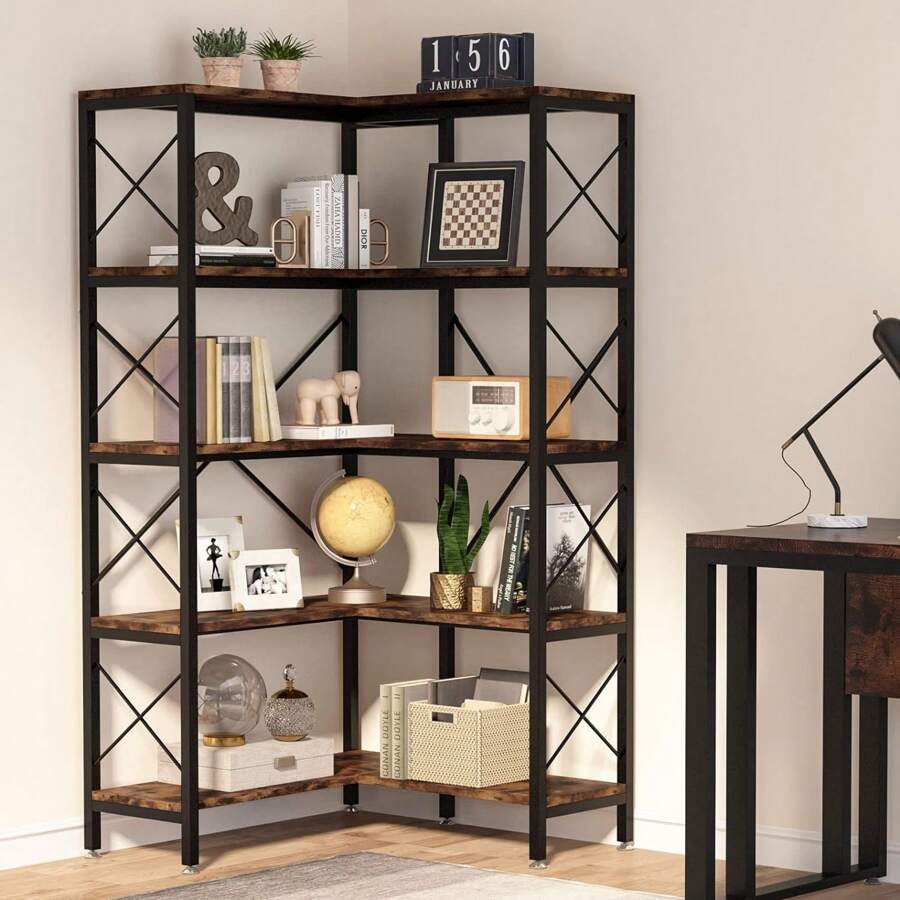 Tribesigns 5-Shelf Corner Bookshelf, Large Modern Corner Bookcase, 5 ...
