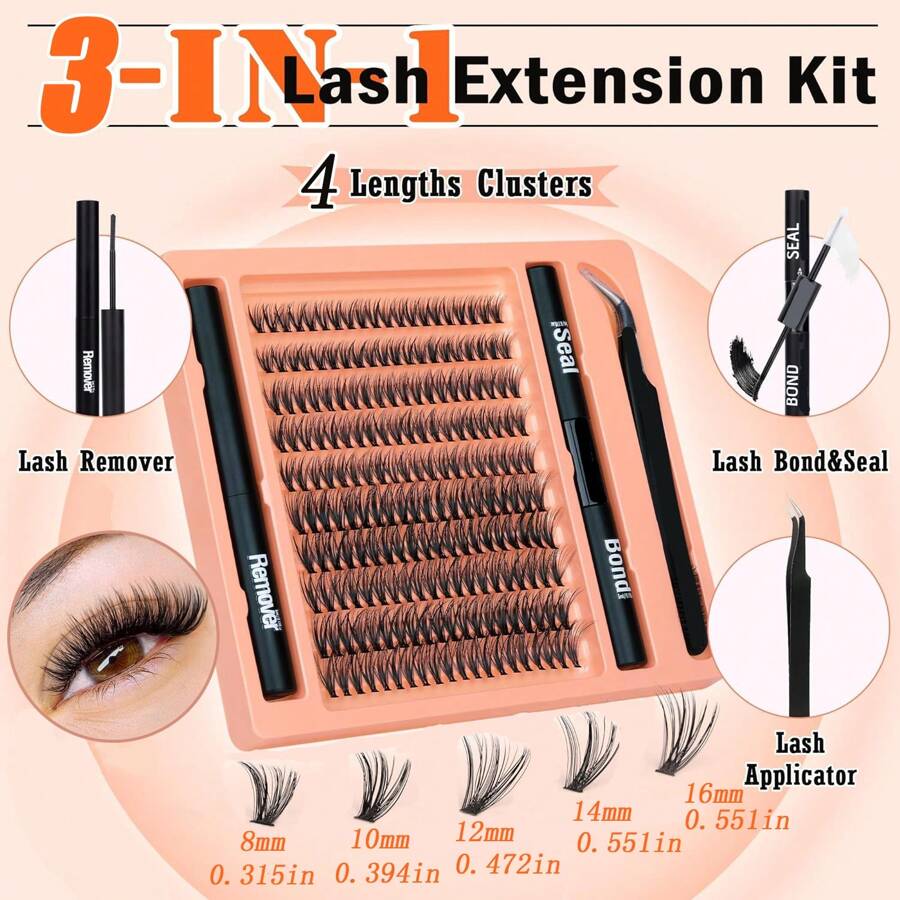 200pcs Eyelash Extension Kit 40d Cluster Lashes 9-15mm Individual ...