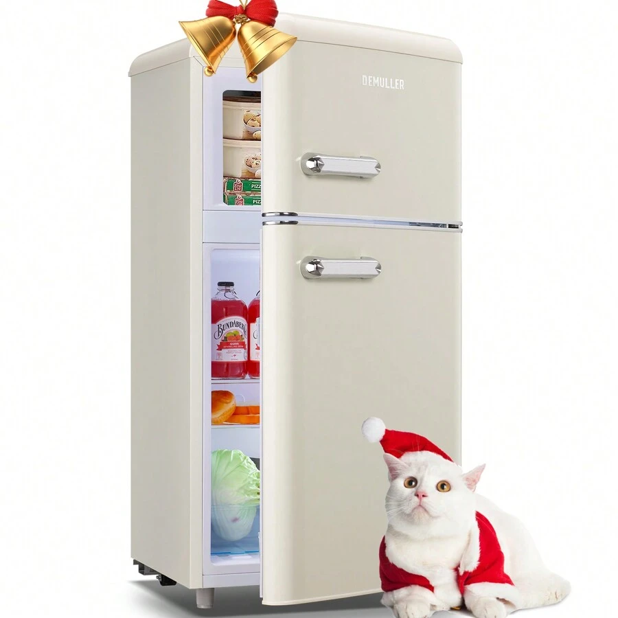 DEMULLER Mini Refrigerator Dual Door Fridge With Handle Adjustable ...
