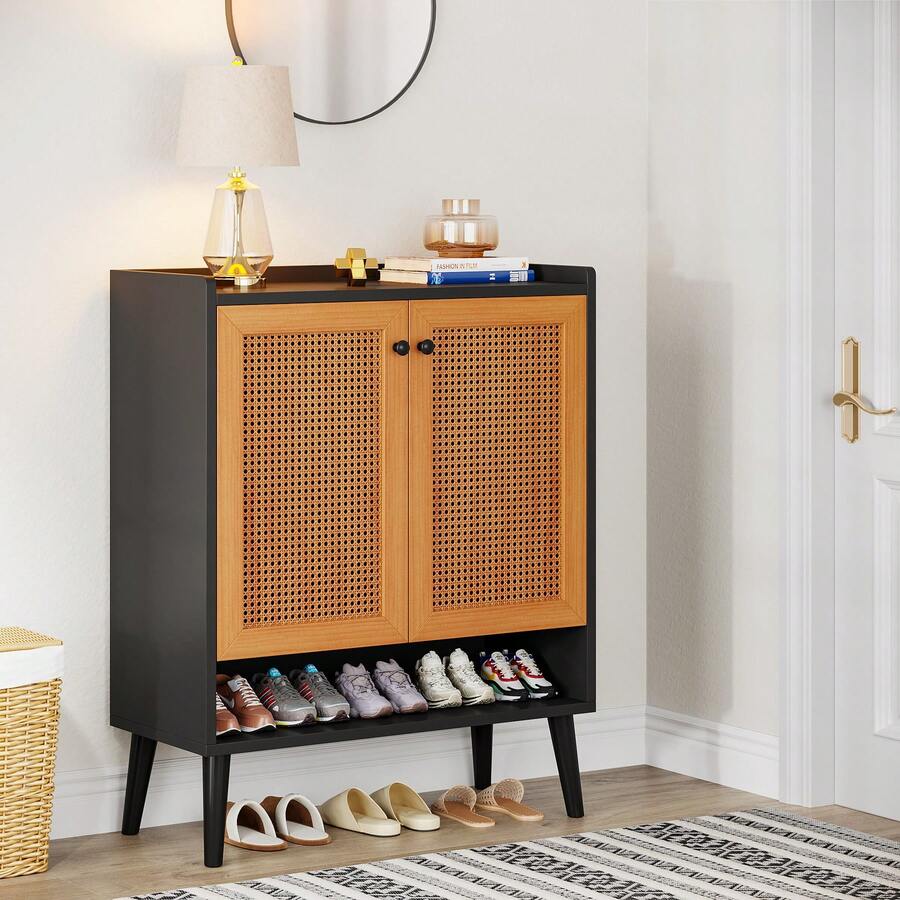 Tribesigns Rattan Shoe Cabinet, Shoes Cabinet Storage With Door ...